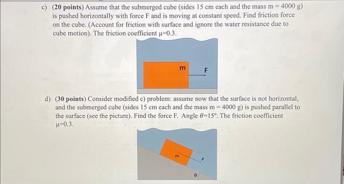 Solved ( 20 points) Assume that the submerged cube (sides 15 | Chegg.com