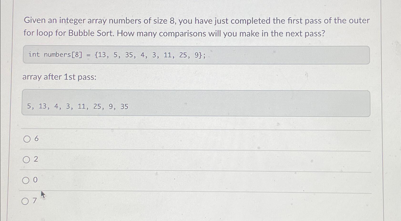 Solved Given an integer array numbers of size 8 , ﻿you have | Chegg.com