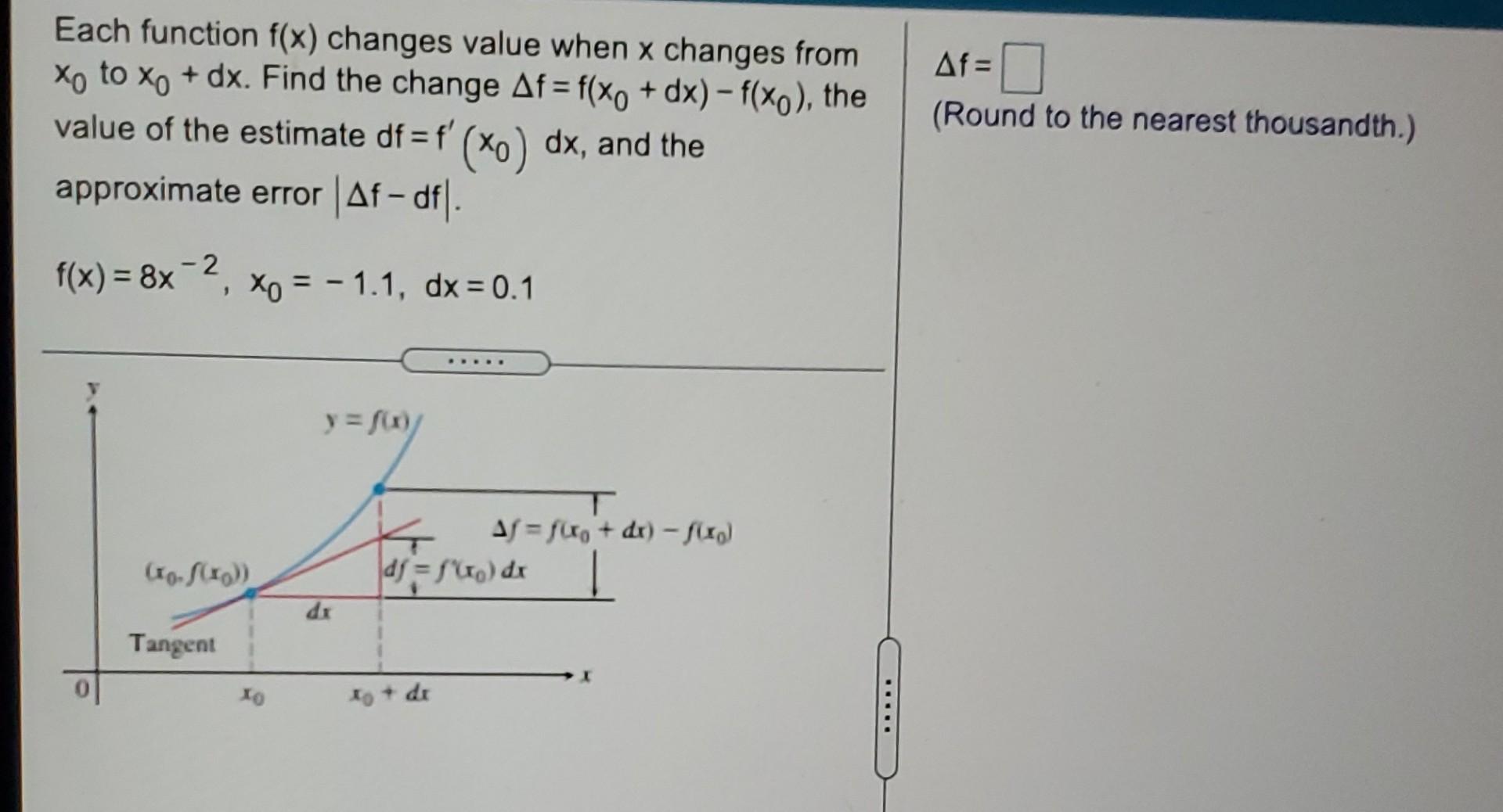 Solved Each function f(x) changes value when x changes from | Chegg.com