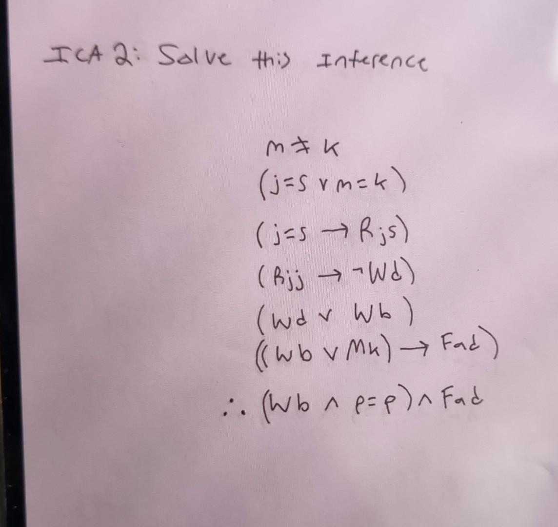 ICA 2: Solve this Interence | Chegg.com