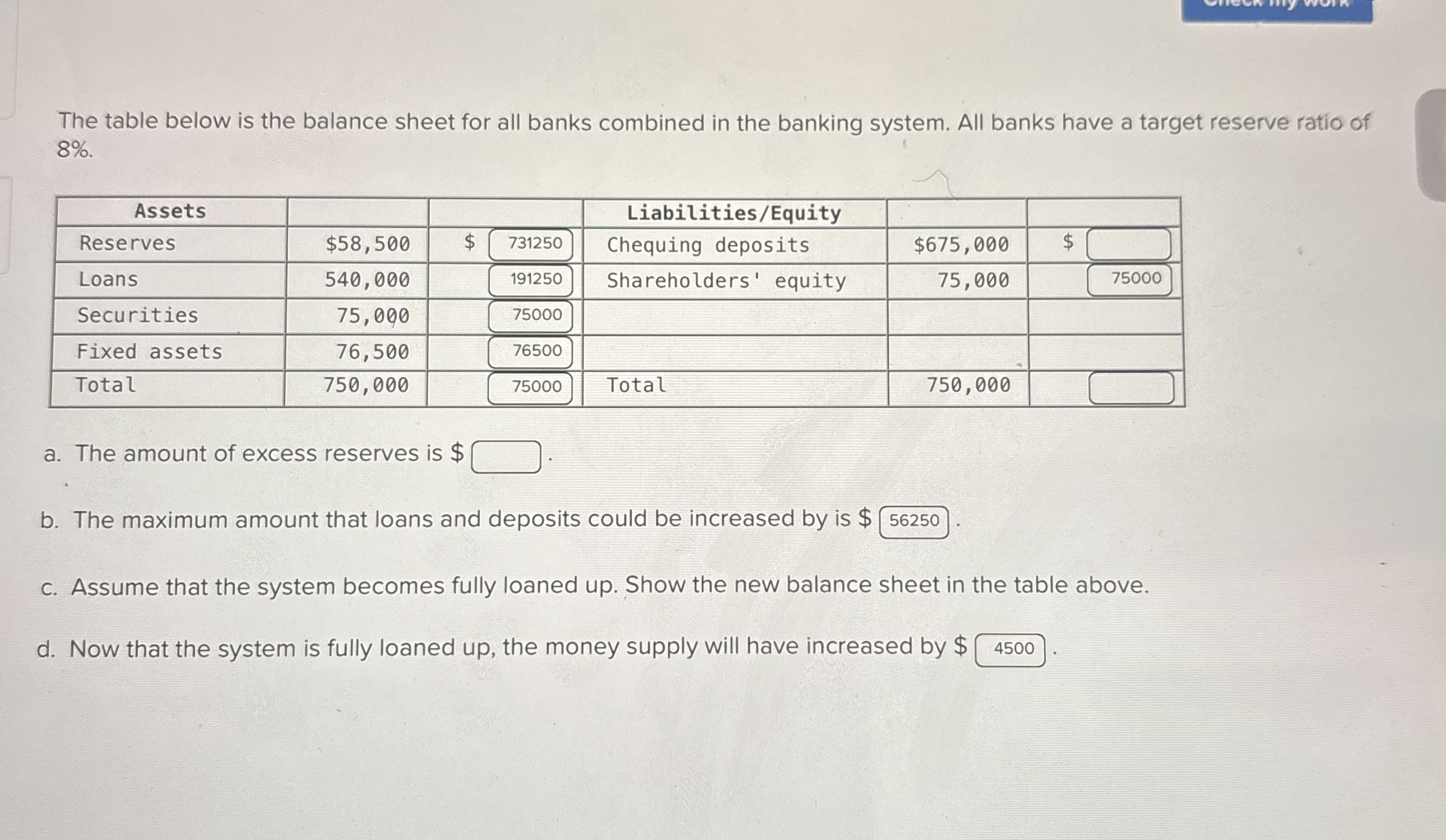 Solved The table below is the balance sheet for all banks | Chegg.com