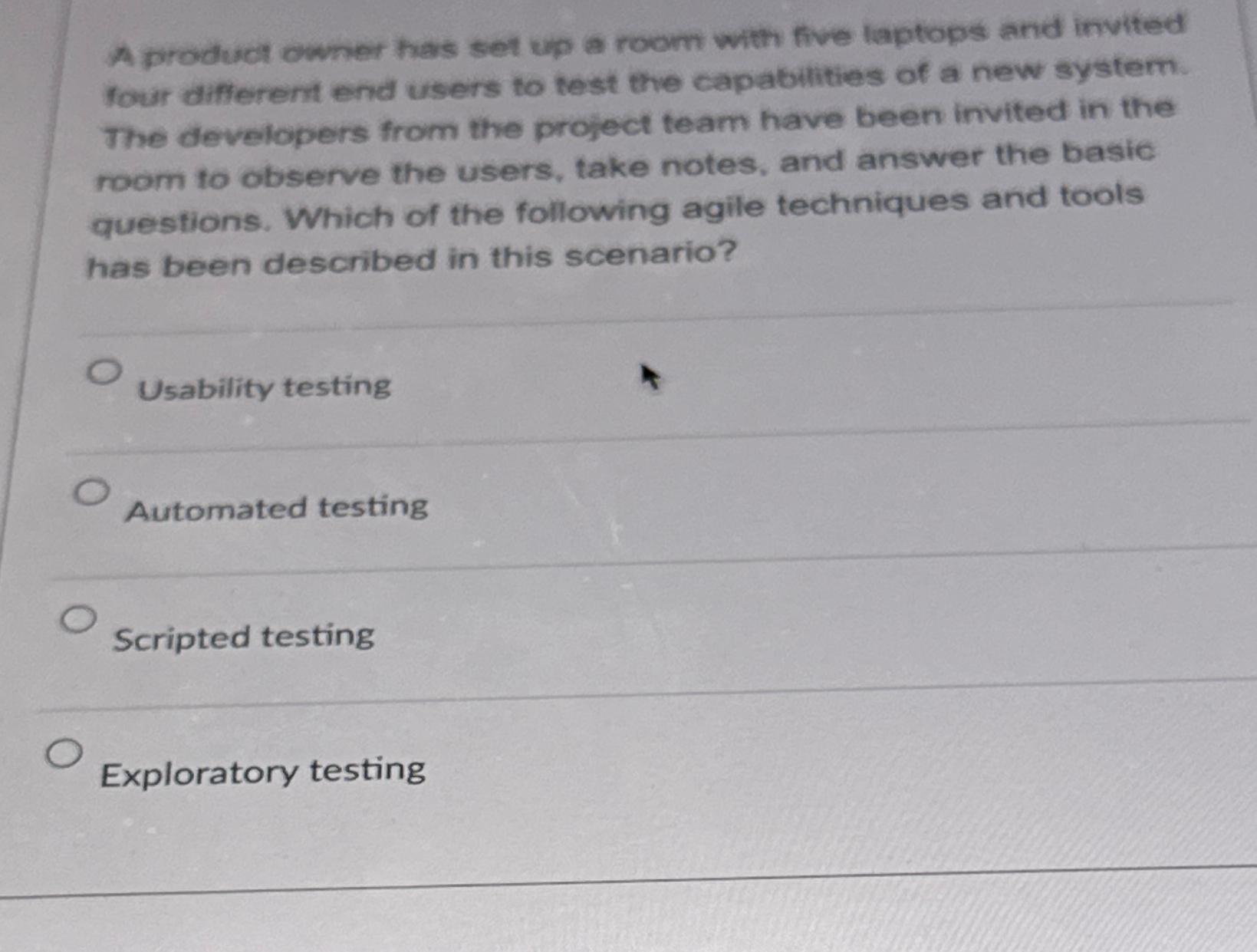 Solved A product owner has set up a room with five laptops | Chegg.com