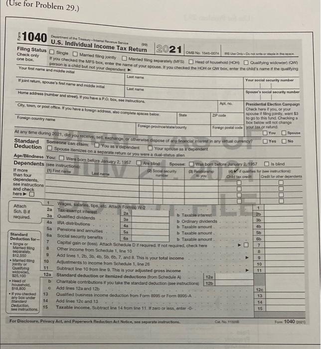 Solved 29. Form 8949, Schedule D and Form 1040. (Obj. 7) a. | Chegg.com