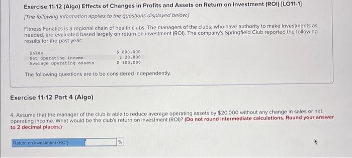 Solved Exercise 11-12 (Algo) Effects of Changes in Profits | Chegg.com
