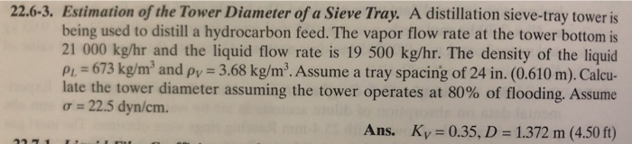 Solved 22.6-3. Estimation of the Tower Diameter of a Sieve | Chegg.com