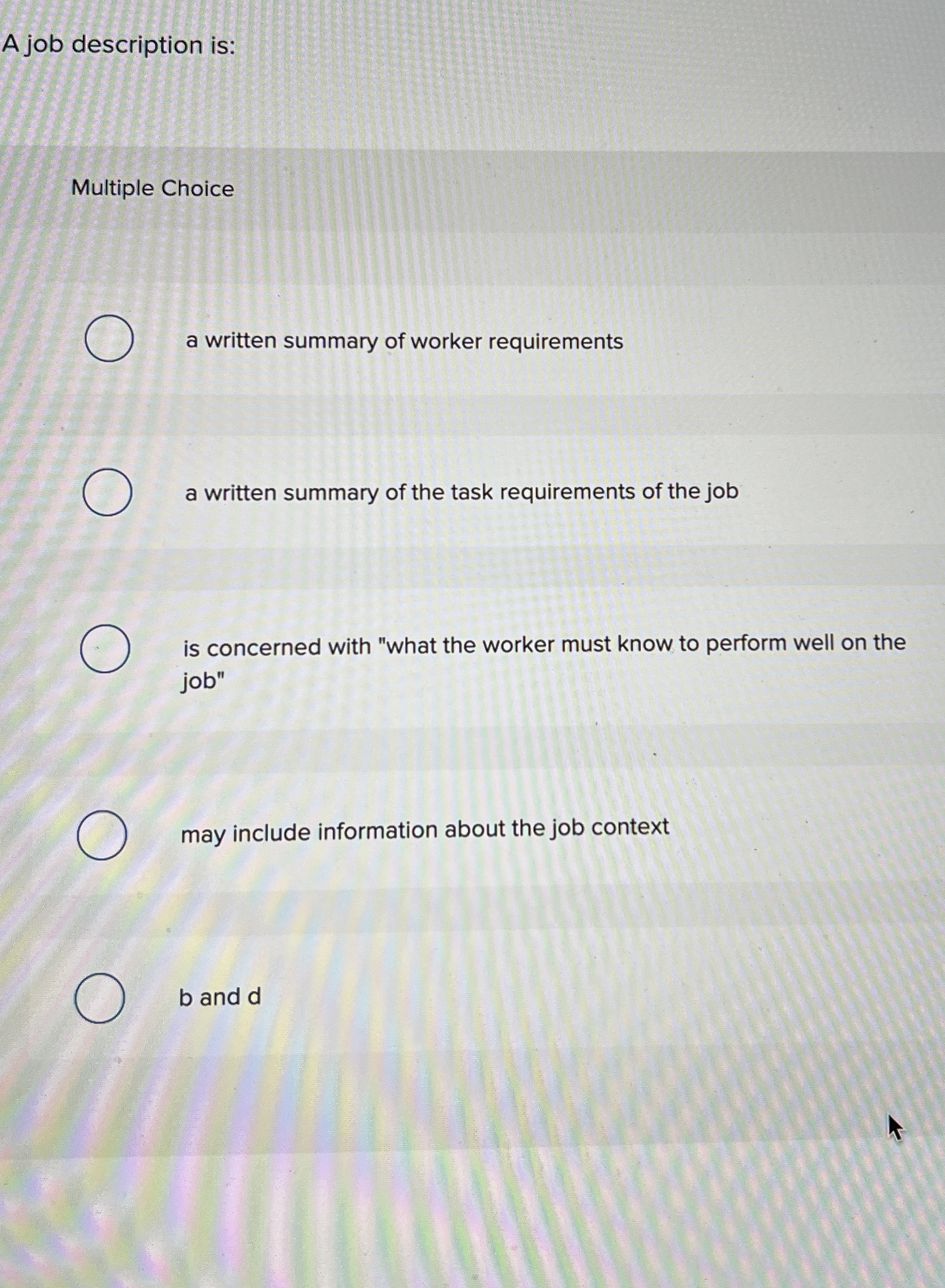 Solved A job description is:Multiple Choicea written summary | Chegg.com