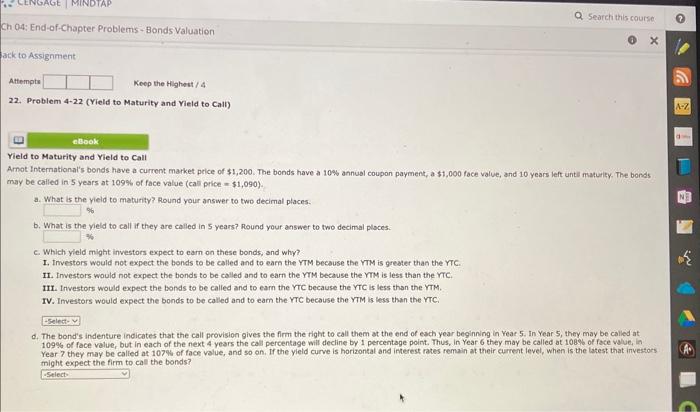 Solved 22. Problem 4-22 (Yield to Maturity and Vield to | Chegg.com