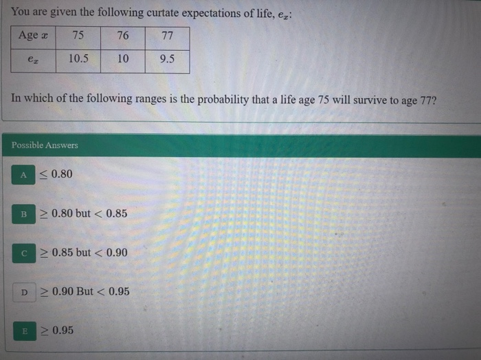 Solved You are given the following curtate expectations of | Chegg.com
