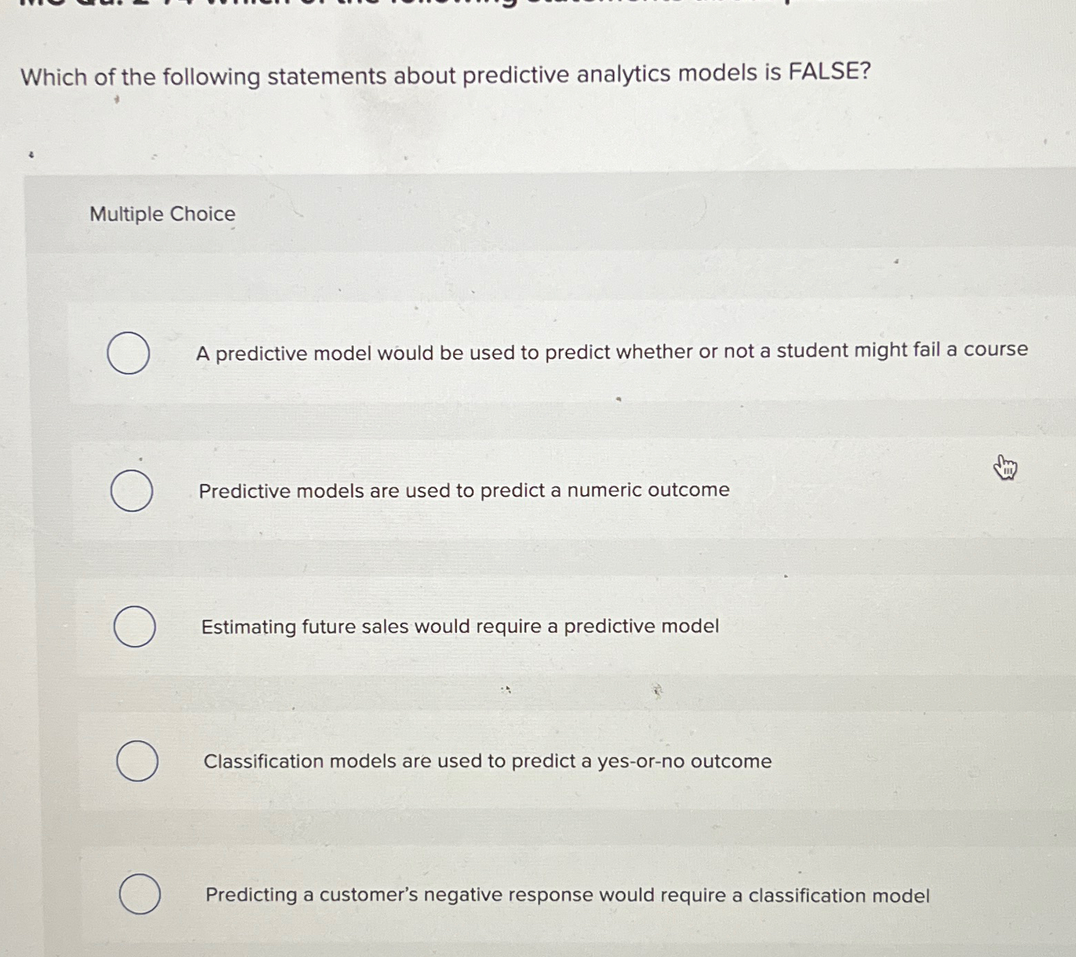 Solved Which of the following statements about predictive | Chegg.com