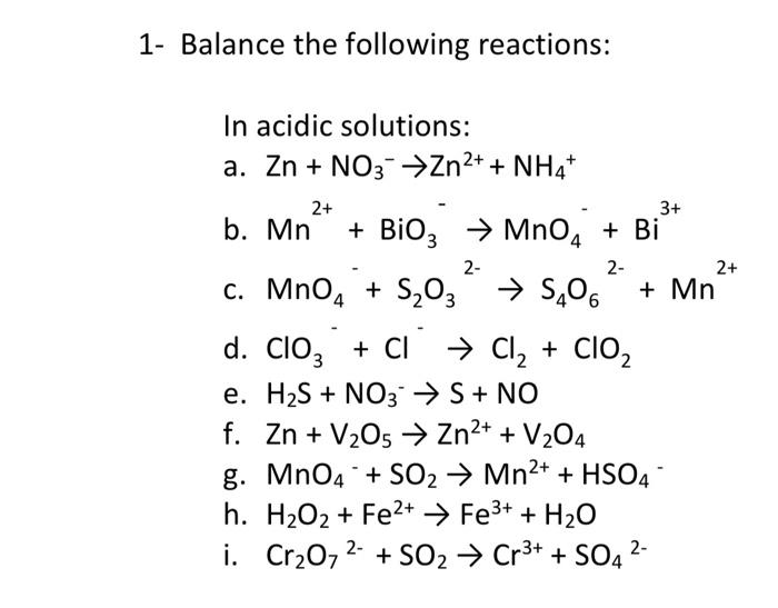 Solved 1- Balance the following reactions: 2+ 2- 2- 2+ In | Chegg.com