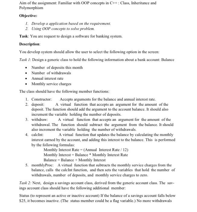 Solved Aim of the assignment: Familiar with OOP concepts in | Chegg.com