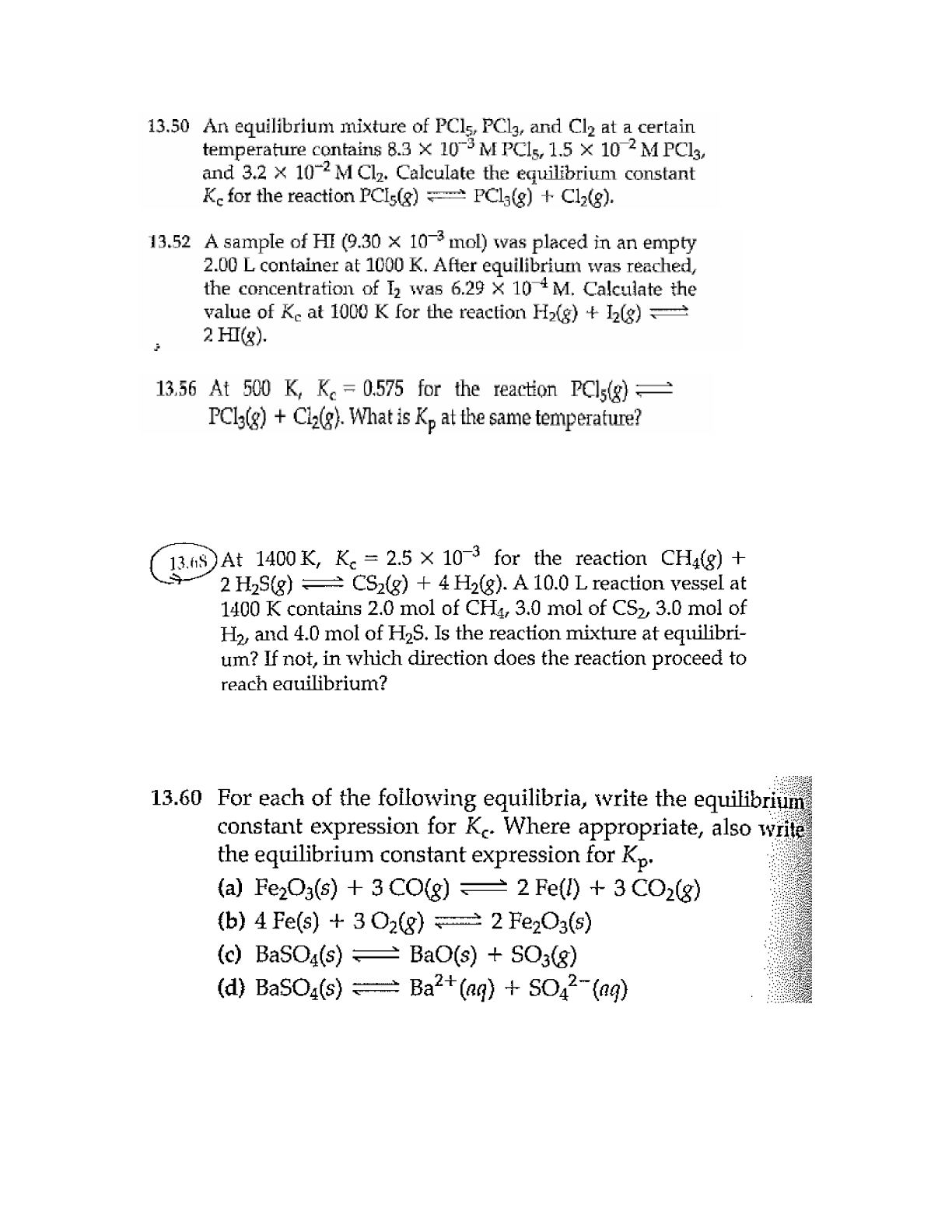 Solved 13.50 an equilibrium mixture of PCL5,PCL3 and CL2 at | Chegg.com