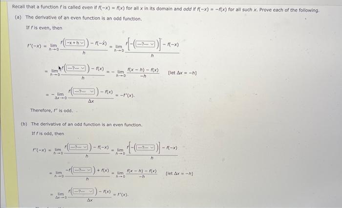 Solved recall that a function f is called even if f(−x)=f(x) | Chegg.com