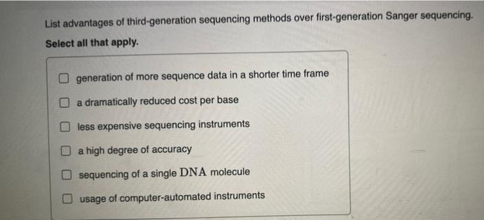 Solved List Advantages Of Next Generation Sequencing Methods