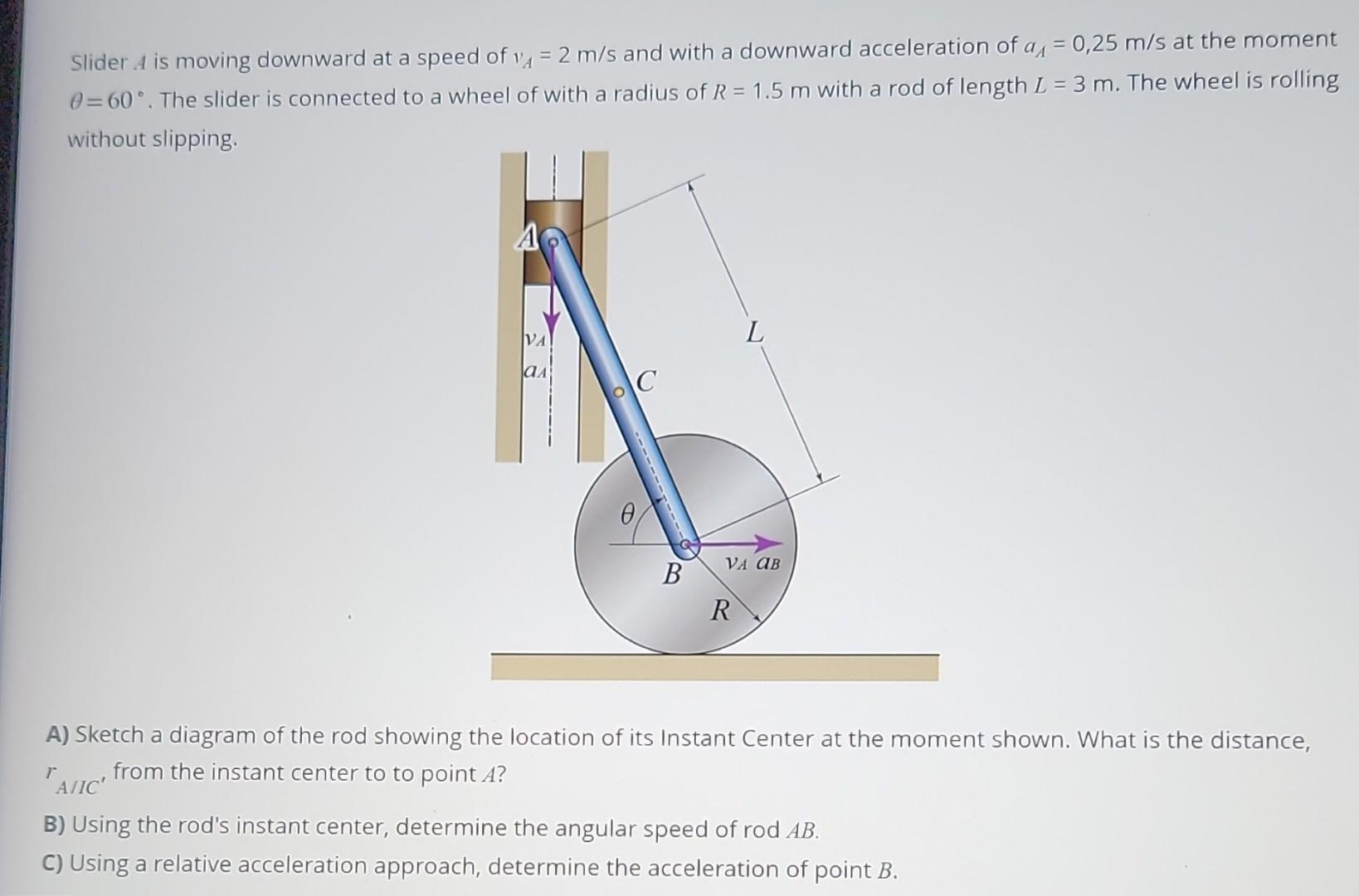 Solved Slider A is moving downward at a speed of vA=2 m/s | Chegg.com