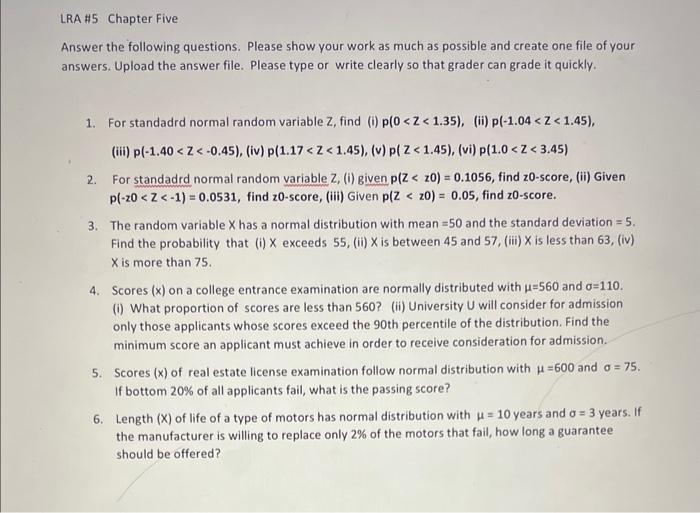 Solved LRA \#5 Chapter Five Answer the following questions. | Chegg.com