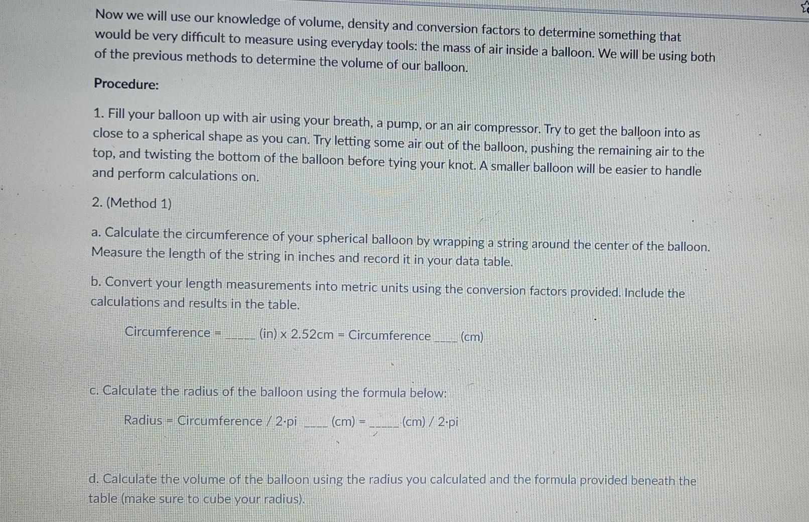 Solved Now we will use our knowledge of volume, density and | Chegg.com