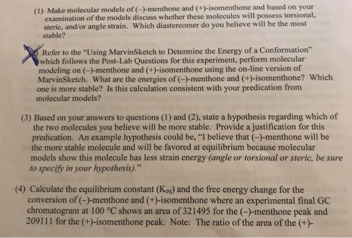 (1) Make molecular models of (-)-menthone and | Chegg.com