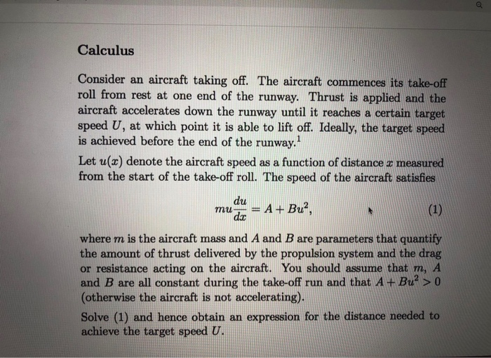 Solved Calculus Consider an aircraft taking off. The | Chegg.com