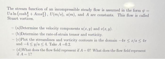 The stream function of an incompressible steady flow | Chegg.com