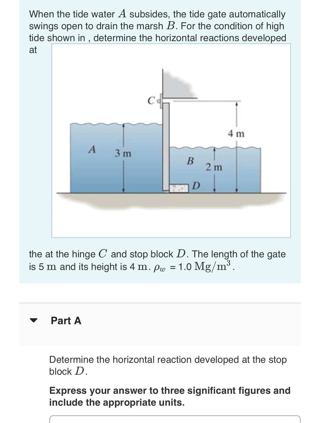 Solved When the tide water A subsides, the tide gate | Chegg.com
