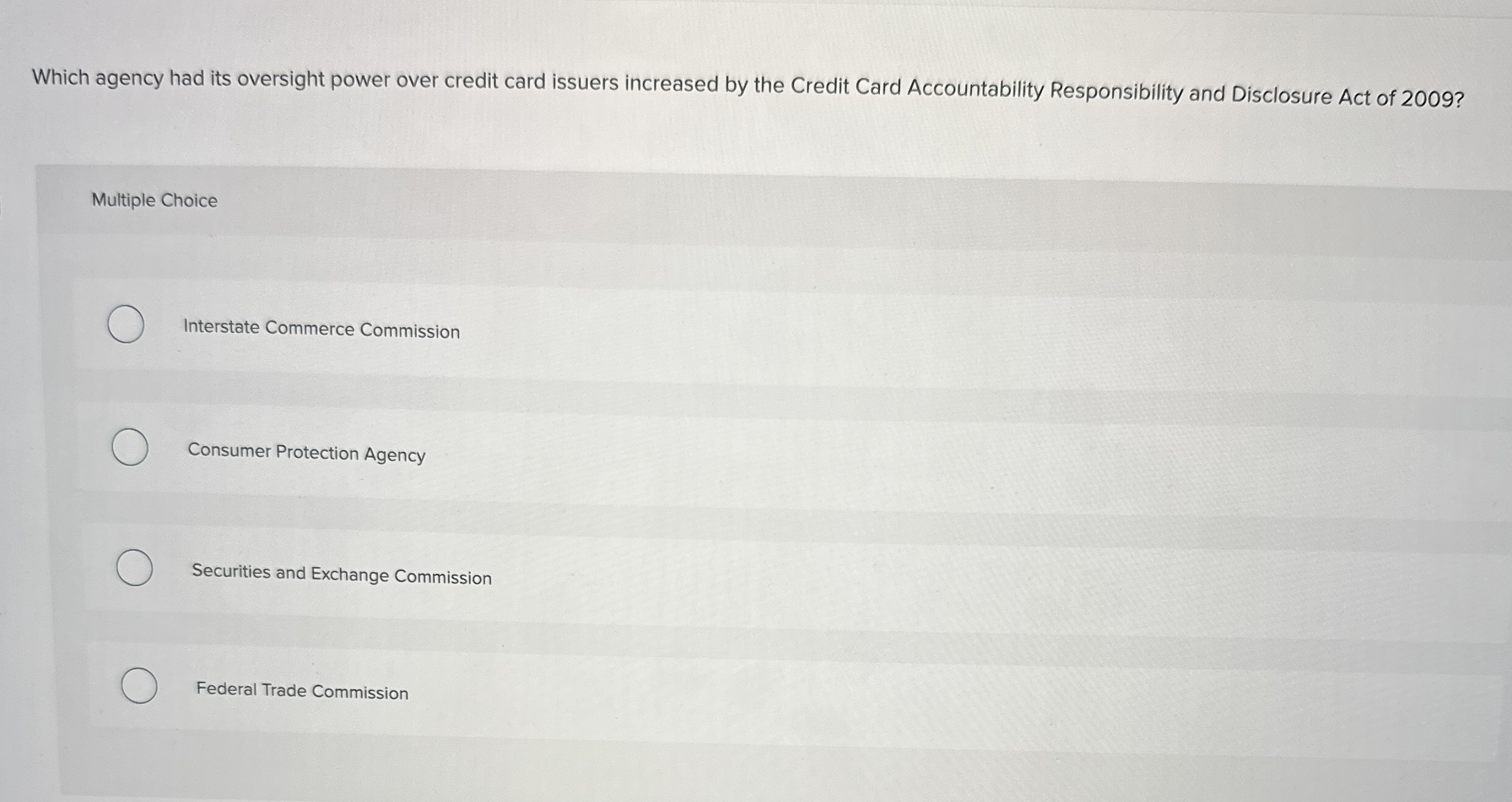 Solved Which agency had its oversight power over credit card | Chegg.com