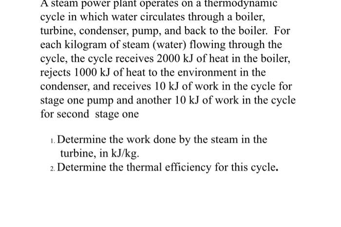 Solved A steam power plant operates on a thermodynamic cycle | Chegg.com