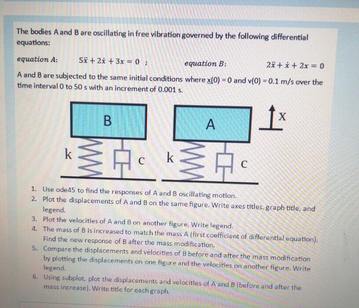 Solved The bodies A and B ﻿are oscillating in free vibration | Chegg.com