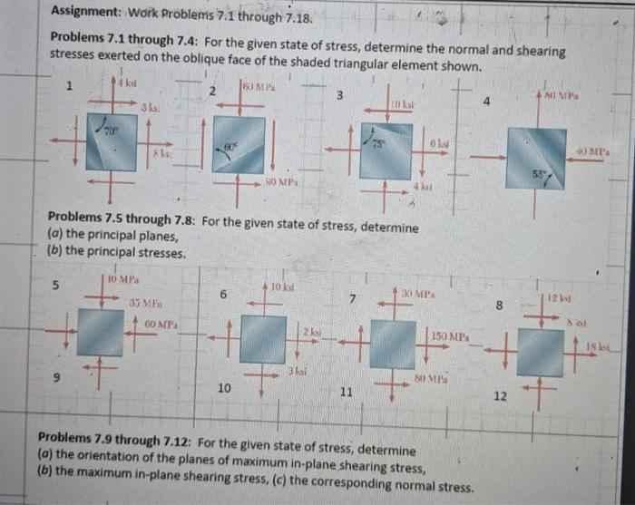 Solved Problems 7.1 through 7.4: For the given state of | Chegg.com