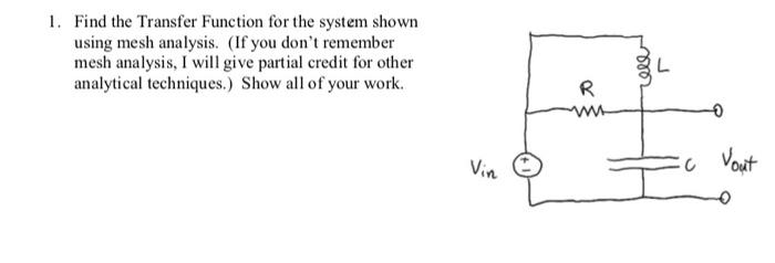Solved 1. Find the Transfer Function for the system shown | Chegg.com