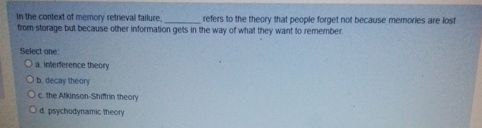 Solved In the context of memory retrieval failure refers to | Chegg.com