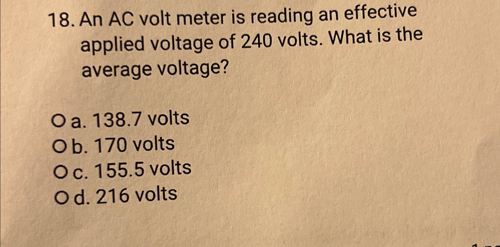 Solved An AC volt meter is reading an effective applied | Chegg.com