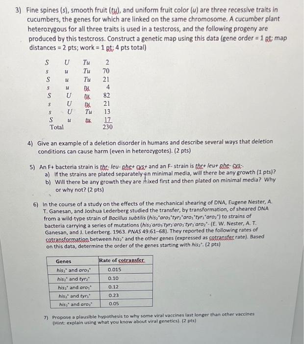 Solved 1) Construct a genetic map using the following | Chegg.com
