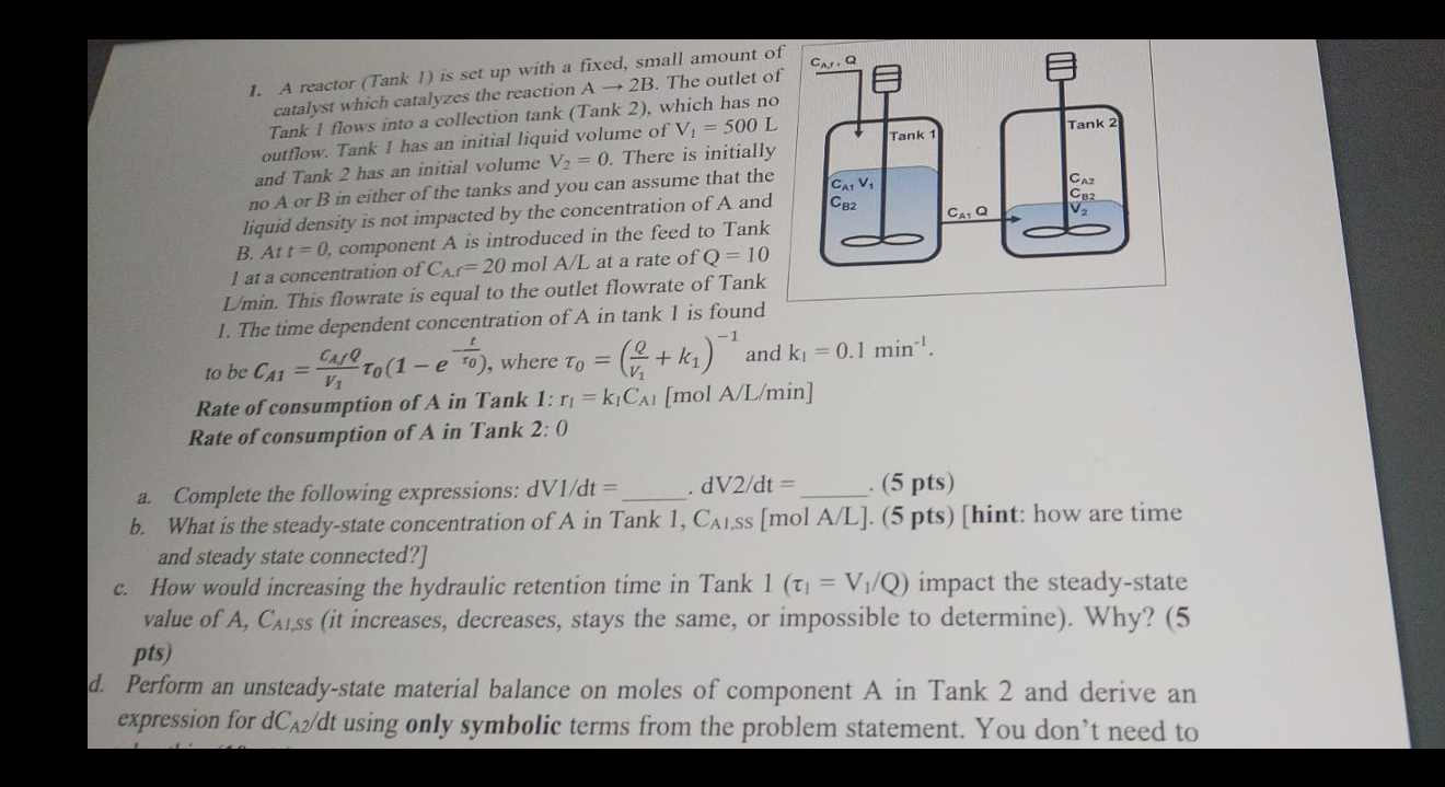 Solved A reactor (Tank 1 ) ﻿is set up with a fixed, small | Chegg.com