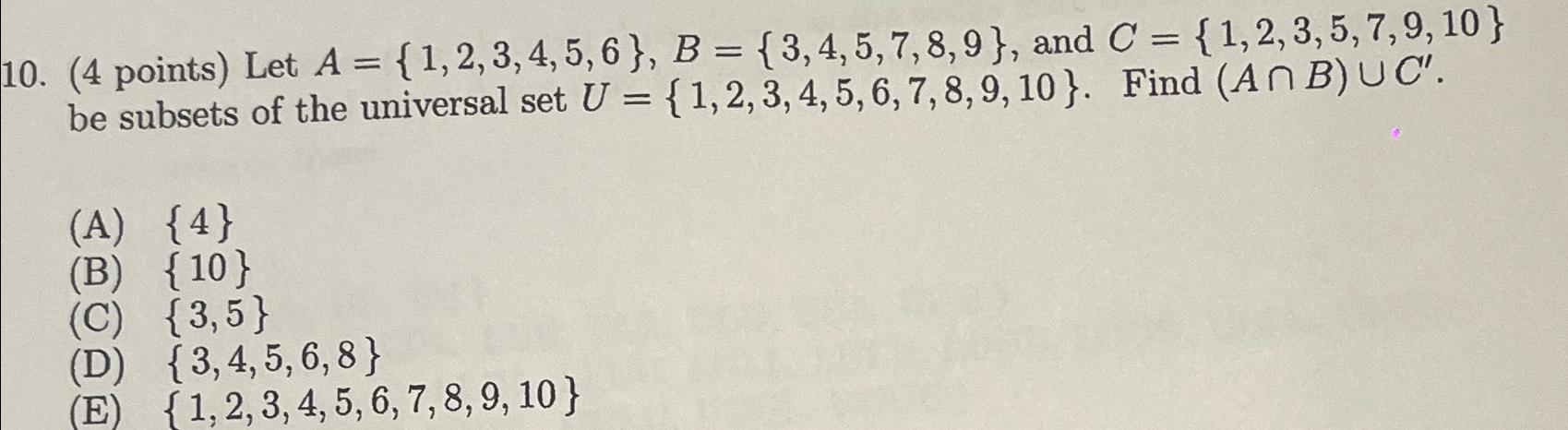 Solved (4 ﻿points) ﻿Let A={1,2,3,4,5,6},B={3,4,5,7,8,9}, | Chegg.com