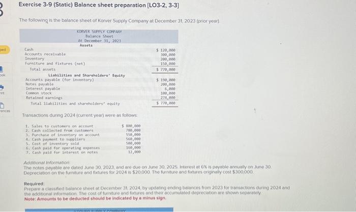 Solved Exercise 3-9 (Static) Balance sheet preparation | Chegg.com Solved Exercise 3-9 (Static) Balance sheet preparation | Chegg.com