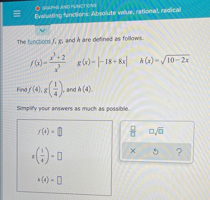 Solved = O GRAPHS AND FUNCTIONS Evaluating functions: | Chegg.com