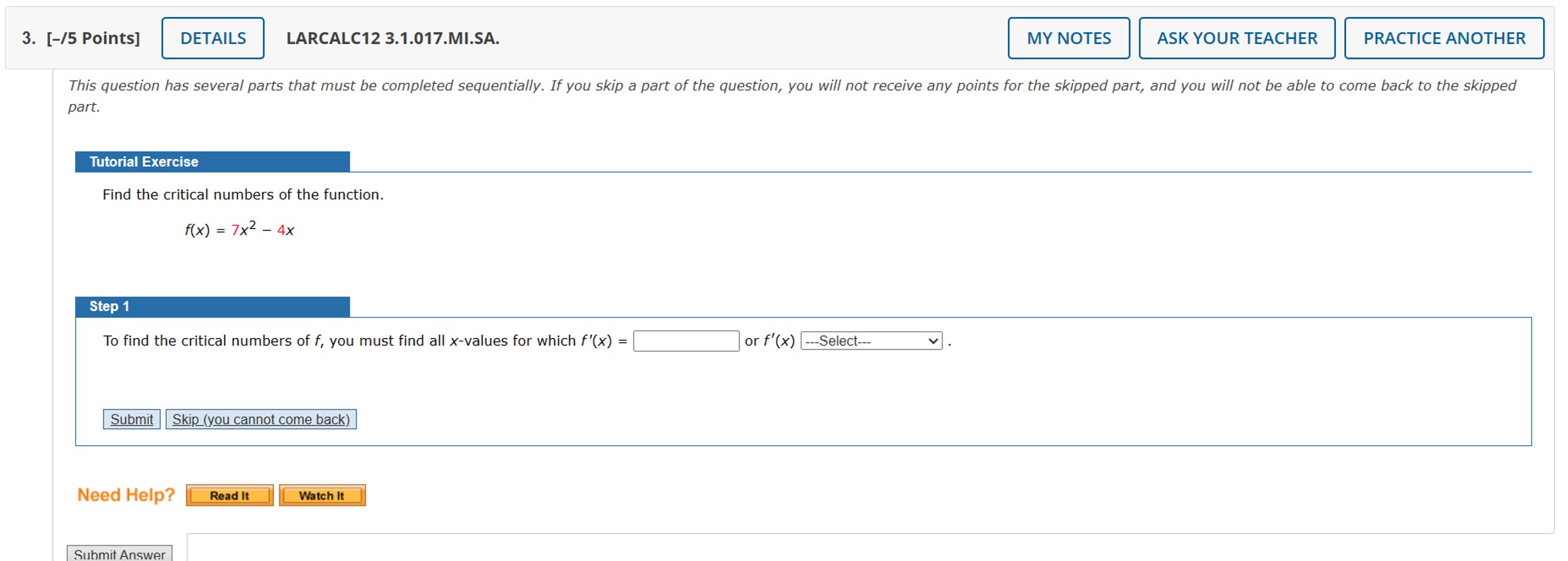 Solved part.Tutorial ExerciseFind the critical numbers of | Chegg.com