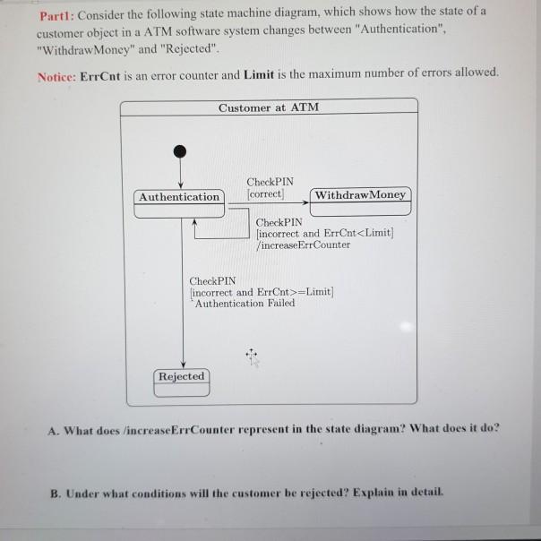 Solved Part1: Consider the following state machine diagram, | Chegg.com