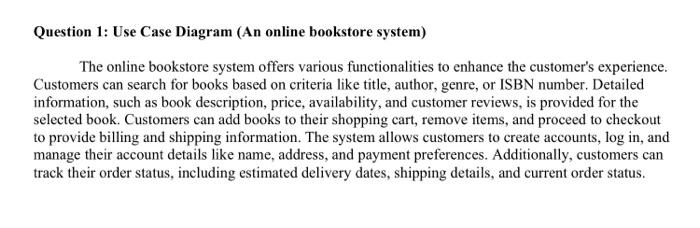 Solved Question 1: Use Case Diagram (An online bookstore | Chegg.com