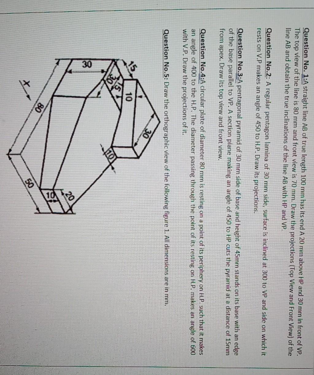Solved Question No. 1:A straight line AB of true length 100 | Chegg.com