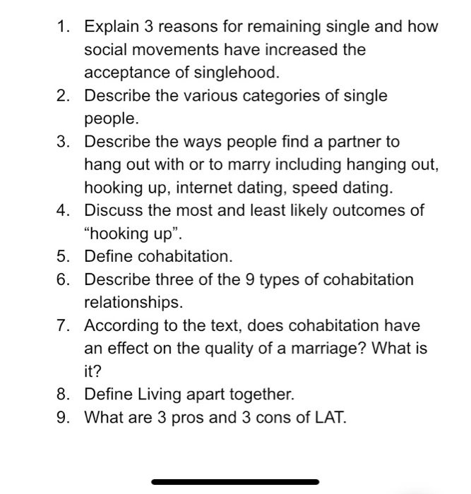 1. Explain 3 reasons for remaining single and how | Chegg.com