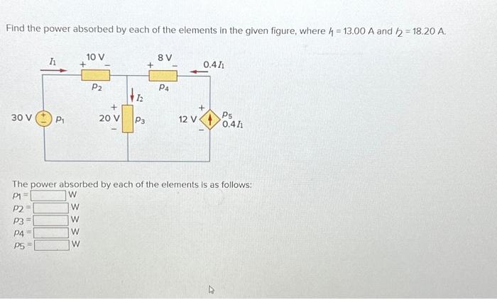 Solved Find the power absorbed by each of the elements in | Chegg.com