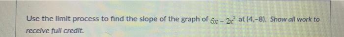 Solved Use the limit process to find the slope of the graph | Chegg.com