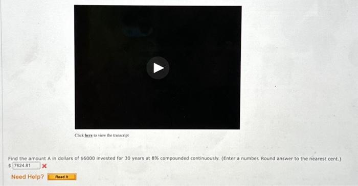 Solved Click here to view the transcript Find the amount A | Chegg.com