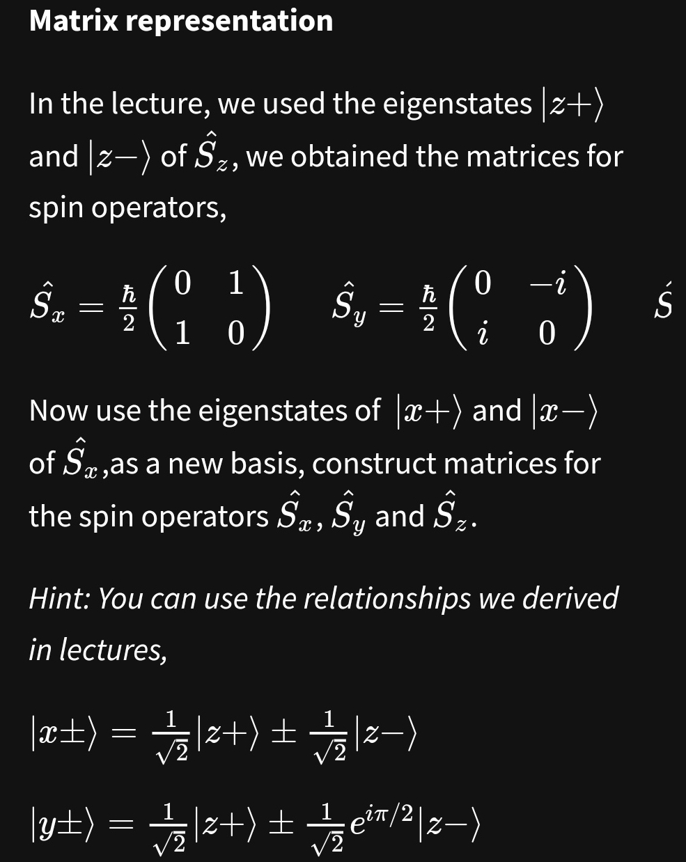 Solved Matrix representationIn the lecture, we used the | Chegg.com