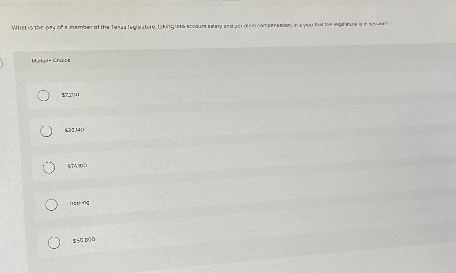 Solved What is the pay of a member of the Texas legislature, | Chegg.com