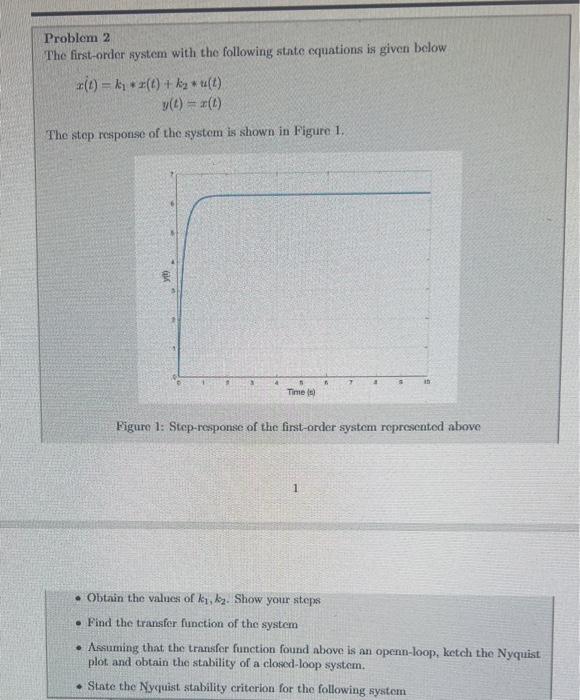 Solved Problem 2 The first-order system with the following | Chegg.com
