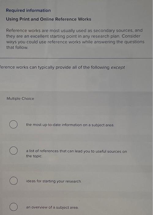 Required information Using Print and Online Reference | Chegg.com