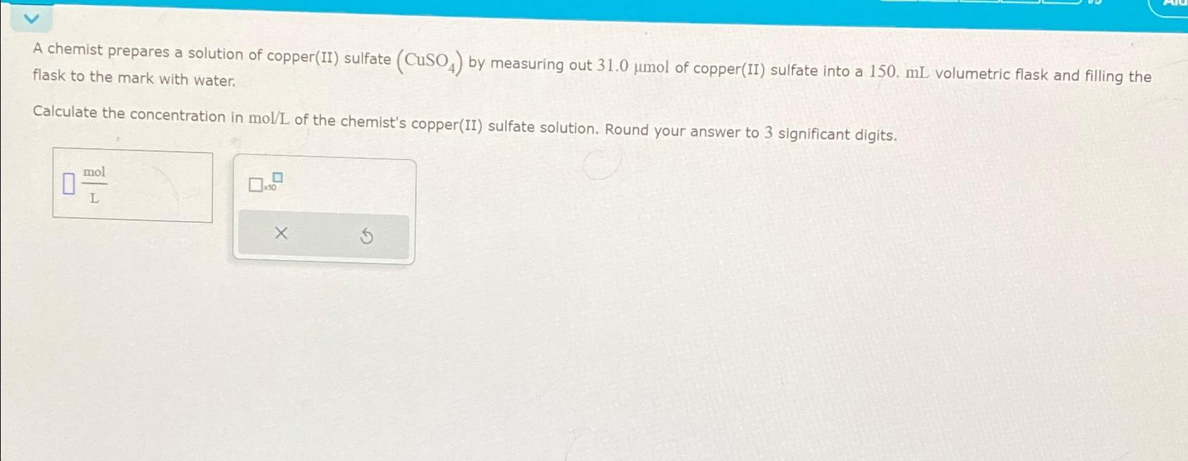 Solved A chemist prepares a solution of copper(II) ﻿sulfate | Chegg.com